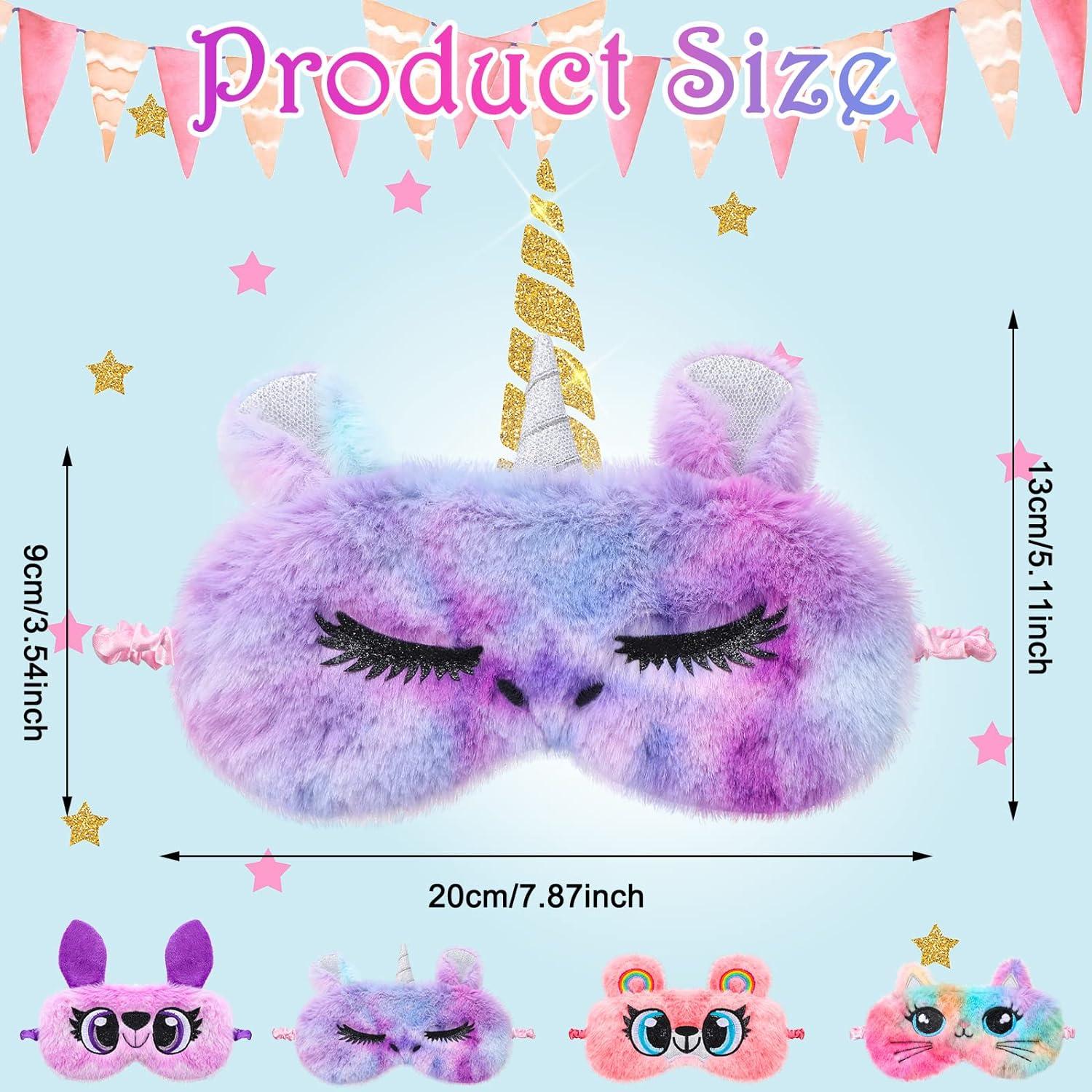 4 Pack Plush Animal Sleep Eye Mask Set - Unicorn, Cat, Cute Classic ...