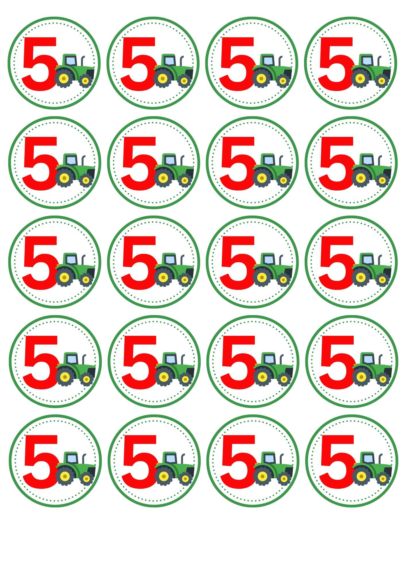 20 x EDIBLE Personalised Tractor 5th birthday cupcake toppers wafer ...