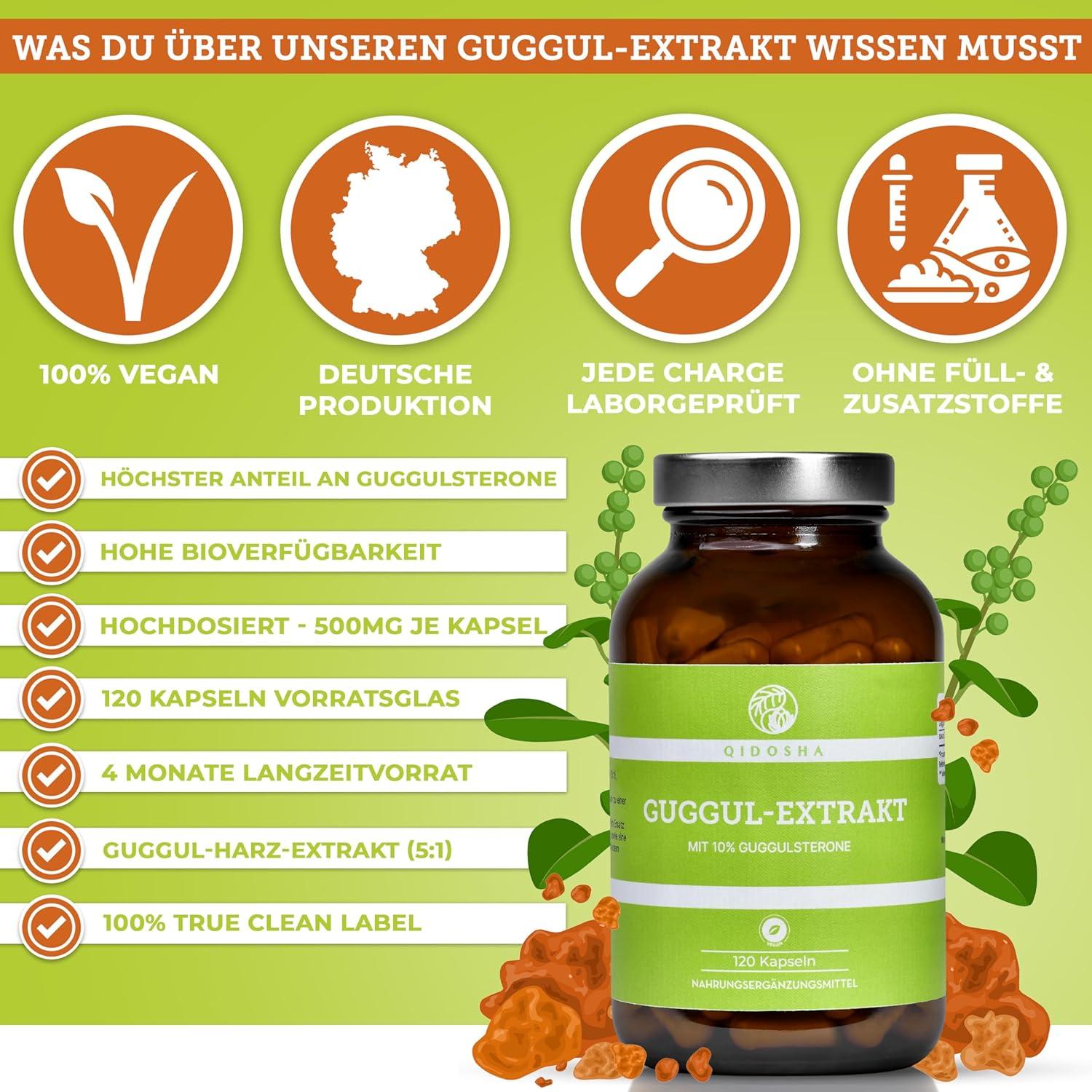 Qidosha Guggul Extract Capsules - 500mg with 10% Guggulsterone | 120 ...