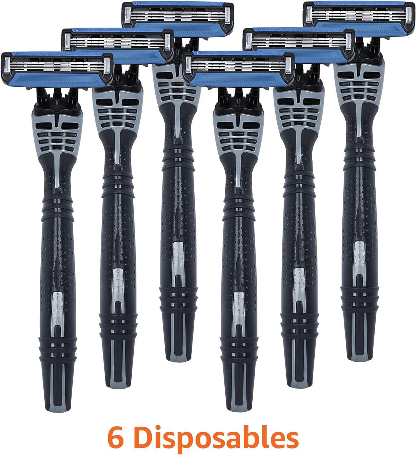 Amazon Basics Men's 3-Blade Disposable Razors - 6 Count (2 Packs of 3 ...