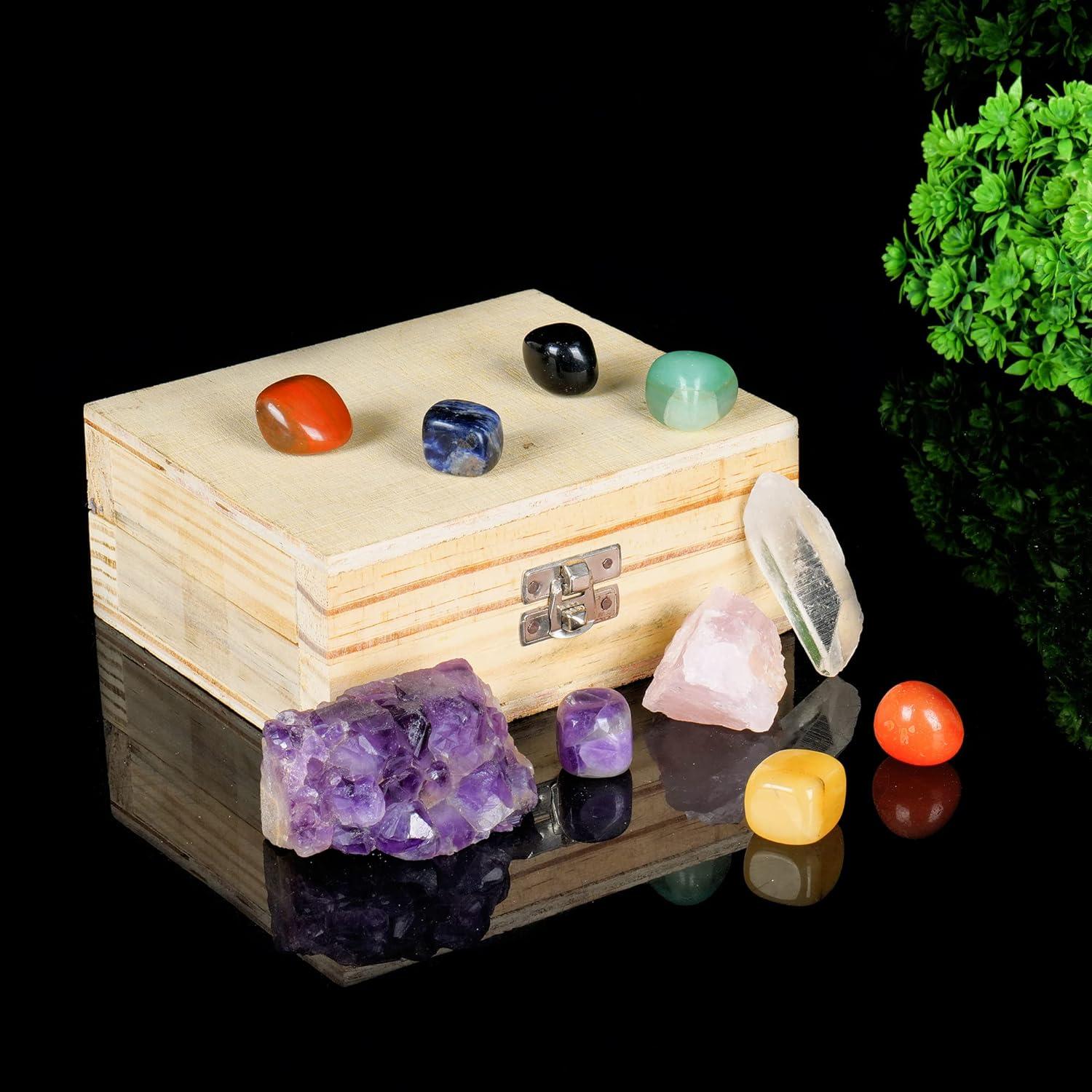 7 Chakra Crystals Set with Rose Quartz, Amethyst Cluster, and Quartz ...