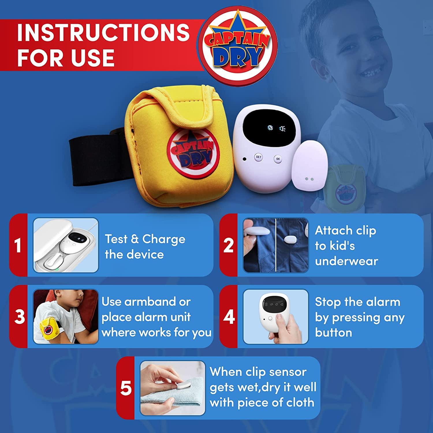 Captain Dry Wireless Bedwetting Alarm for Kids - Loud Sound, Armband ...