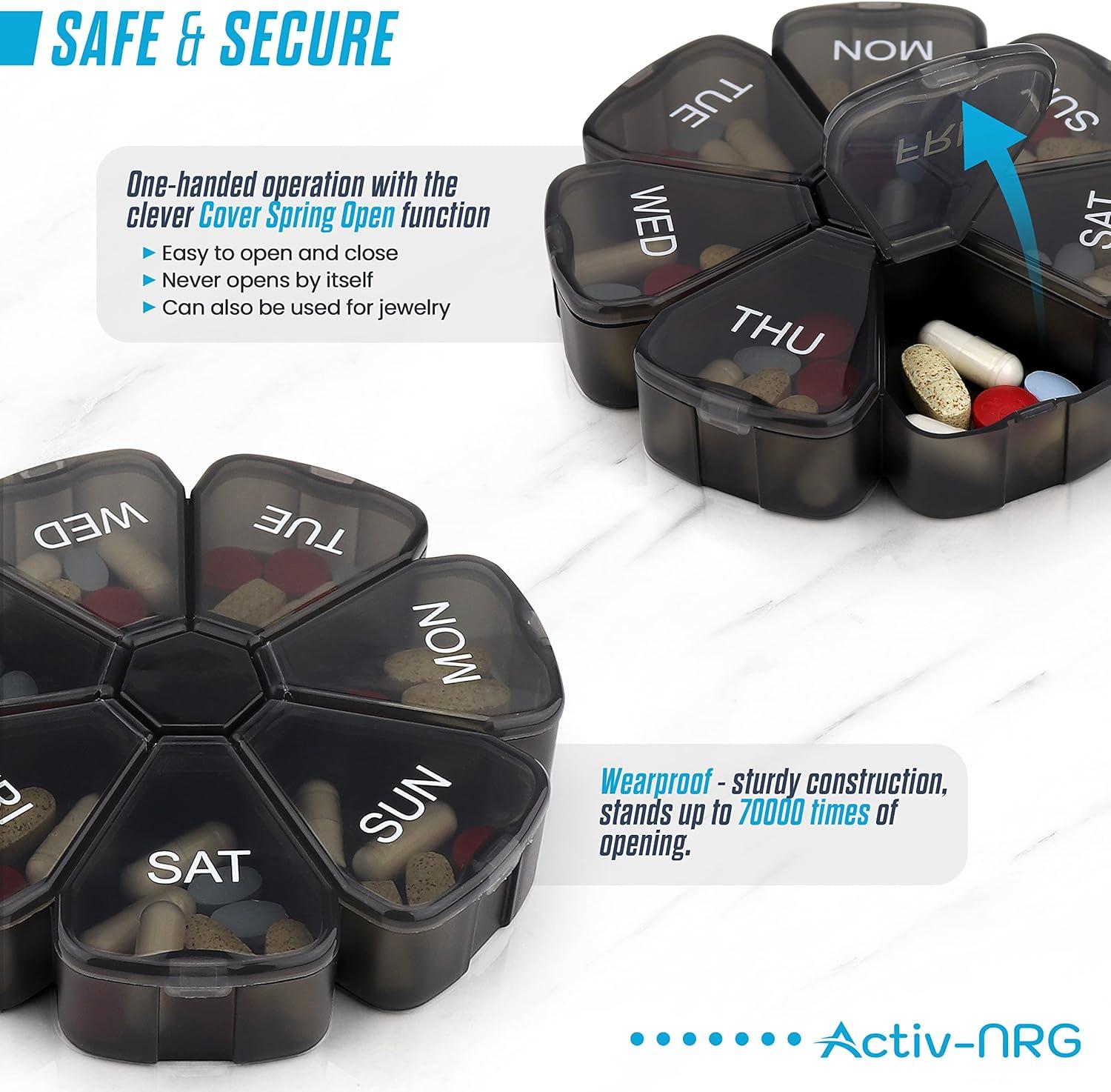 Premium Round Black Pill Box Organizer - BPA Free - Travel Tablet ...