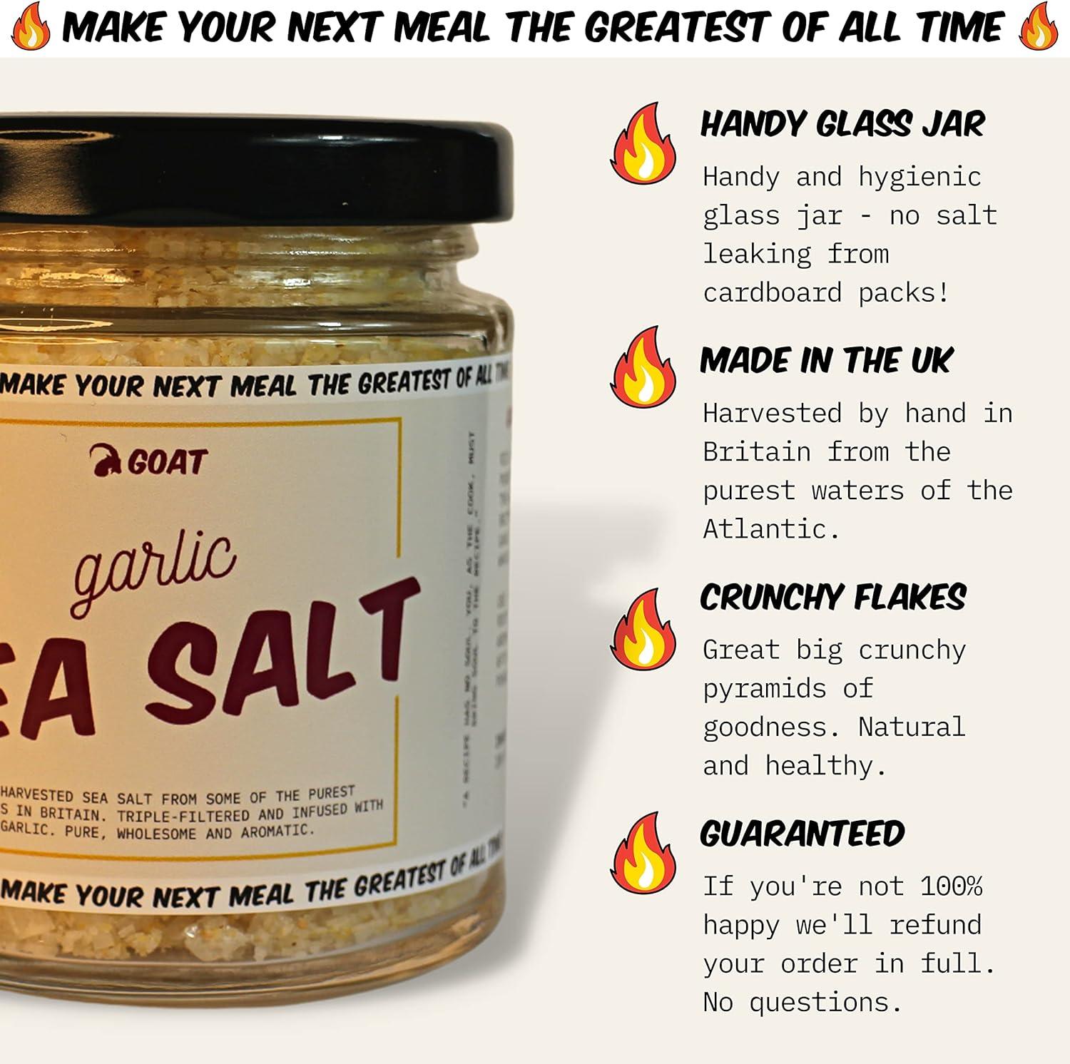 Garlic Infused British Sea Salt Flakes - 100g Jar. Elevate your meals ...