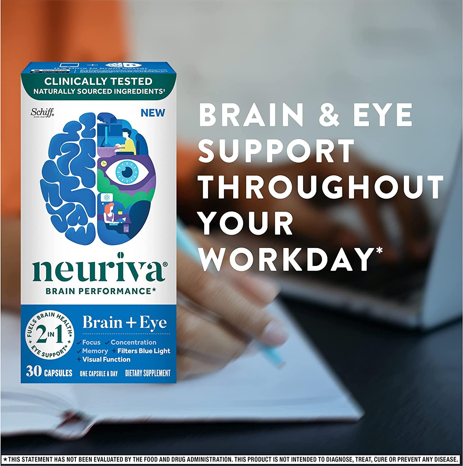 NEURIVA Brain + Eye Supplement for Memory, Focus & Concentration with ...