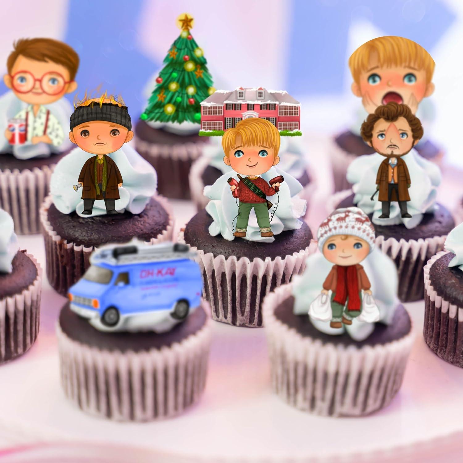 PRECUT Home Alone Cupcake Toppers Edible Christmas Cake Decorations ...