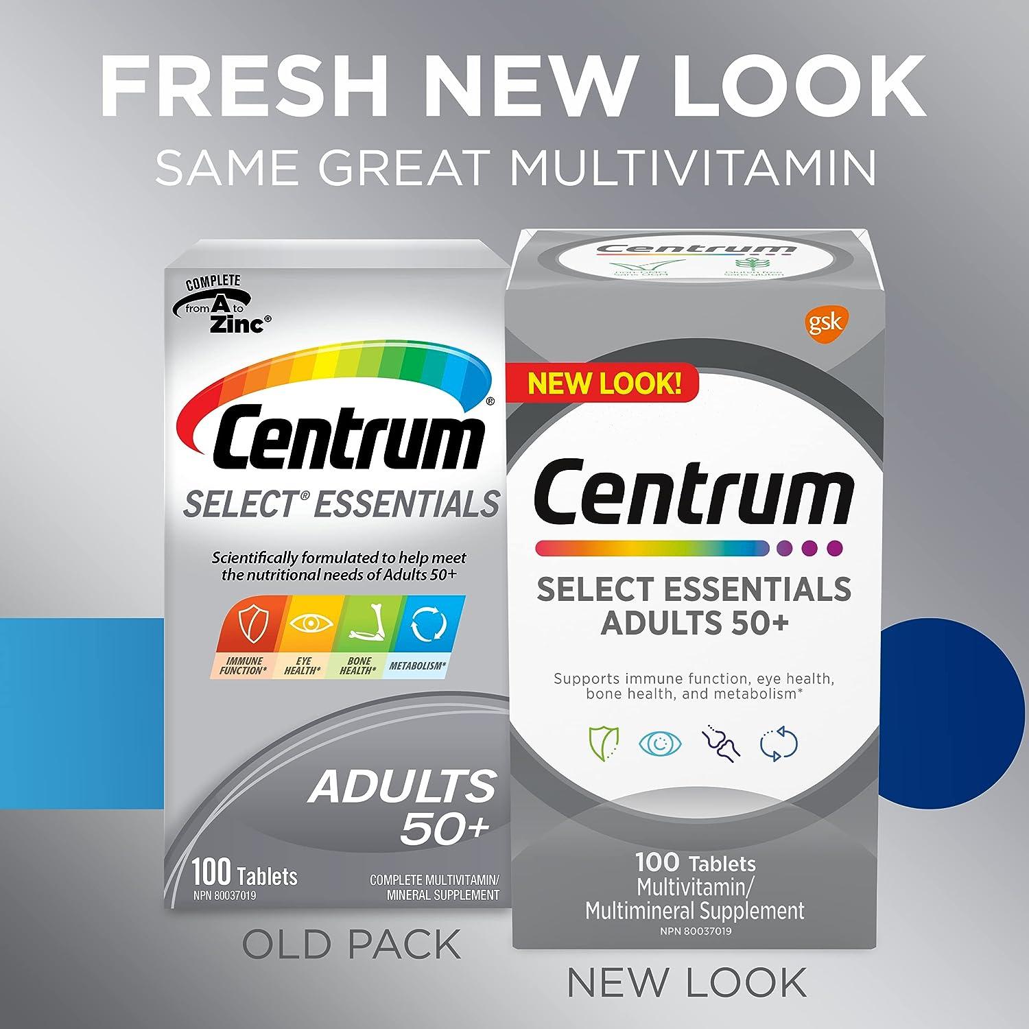 Centrum Select Essentials 50+ Multivitamin 100 Tablets - Complete Adult ...