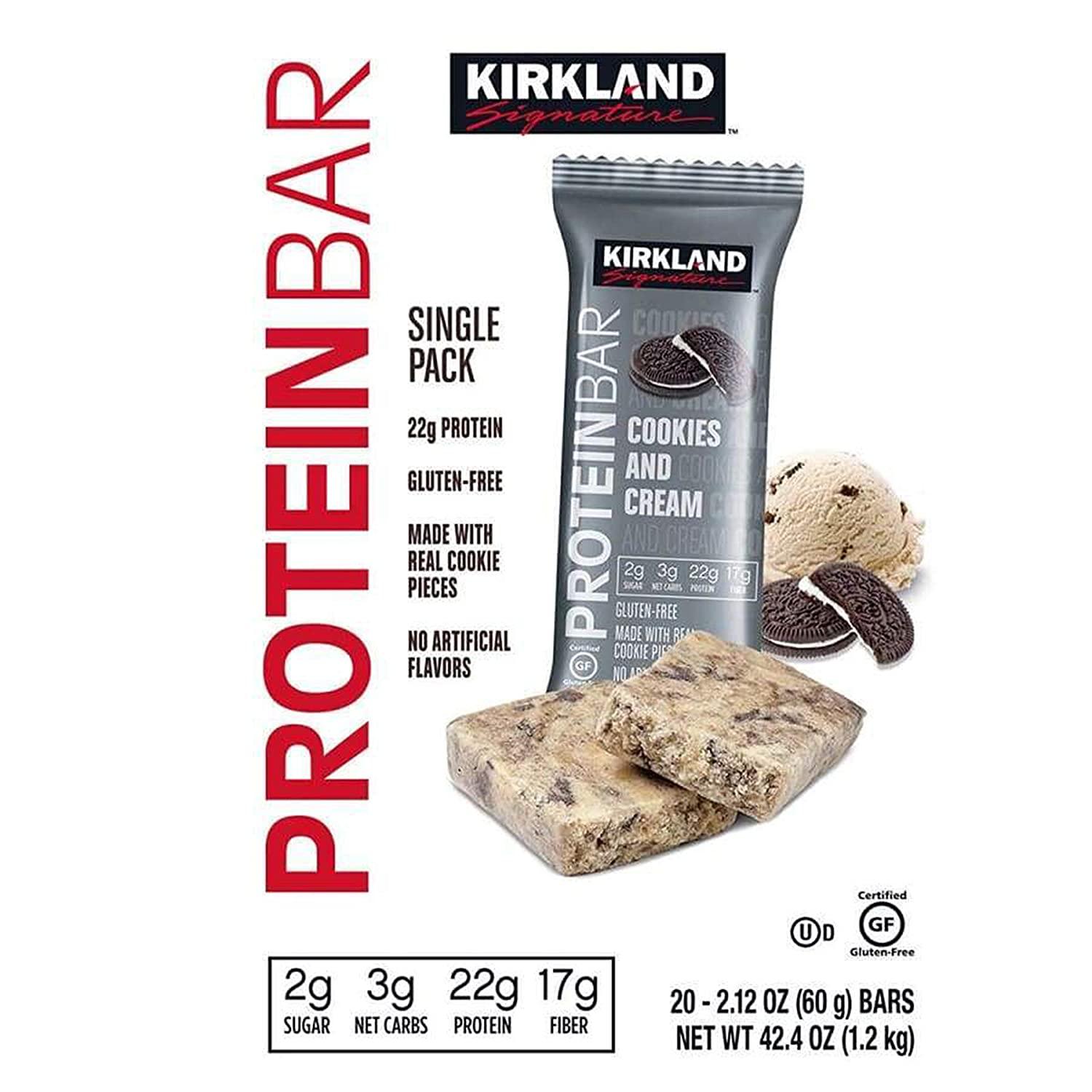 Kirkland Signature Cookies and Cream Protein Bars 20-count - 2.12 oz ...