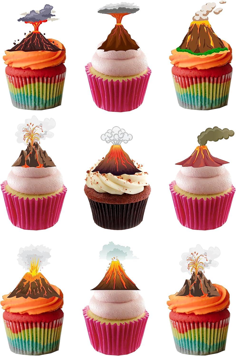 24 Stand Up VOLCANO Themed Edible Wafer Paper Cake Toppers Decorations ...