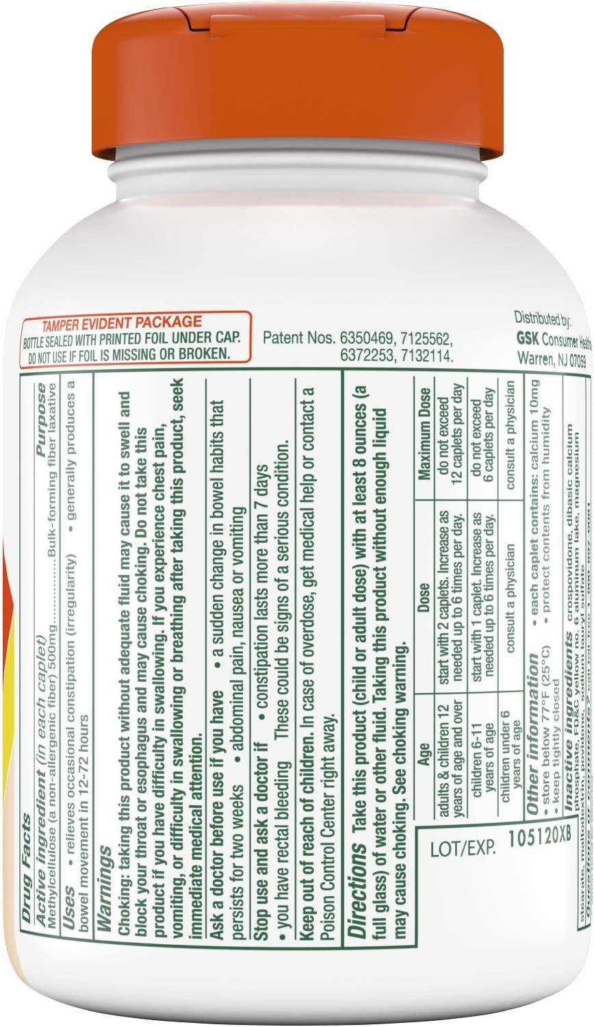 Citrucel Fiber Therapy Caplets for Irregularity - 180 Easy-to-Swallow ...