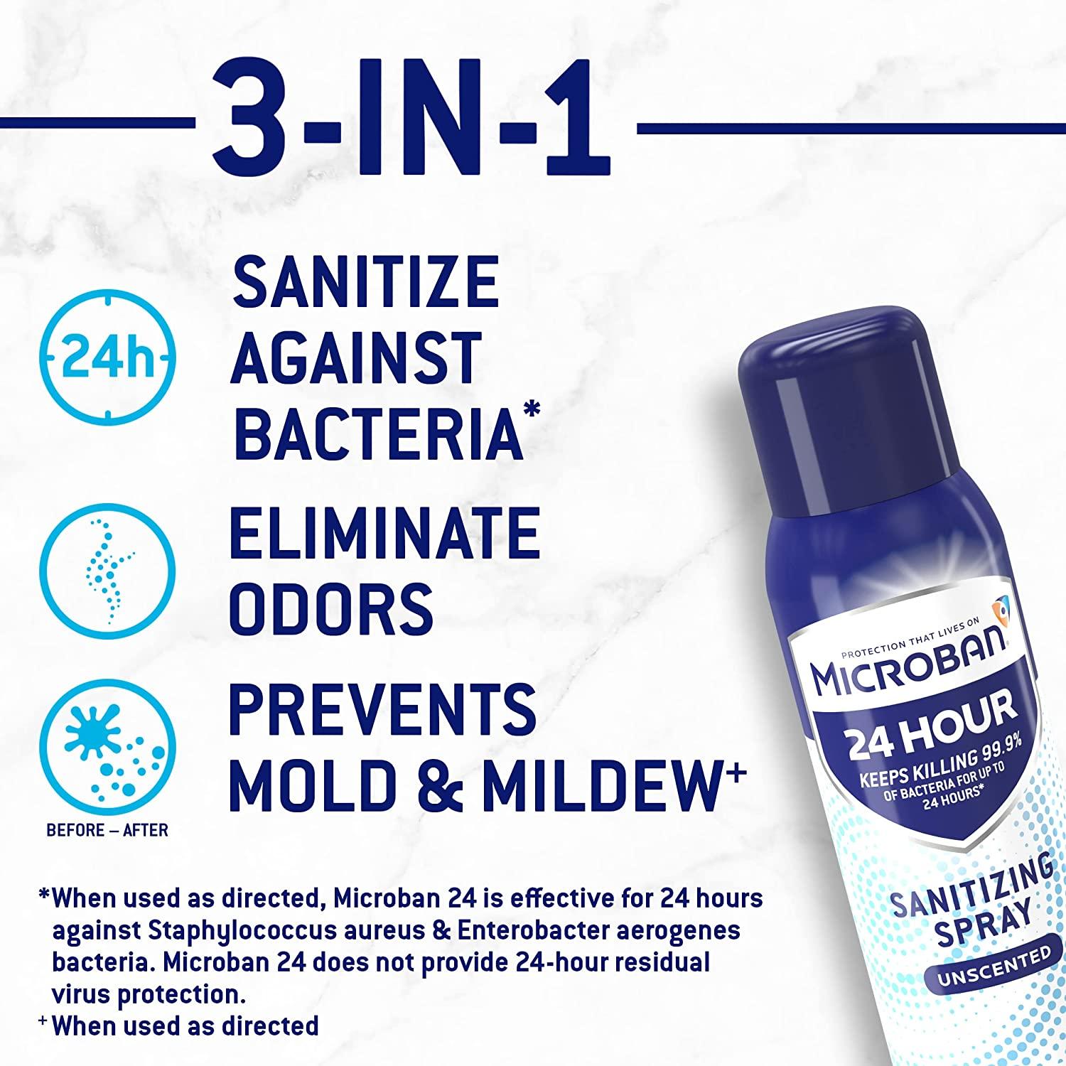 Microban Disinfectant Spray, 24 Hour Sanitizing Spray, Unscented Scent ...