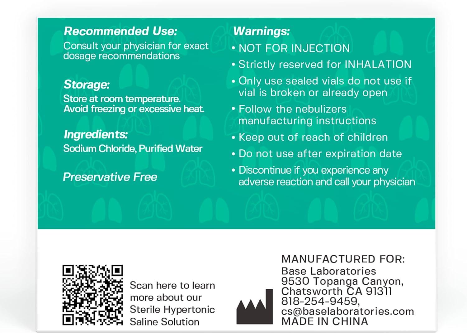 Base Labs 3% Hypertonic Saline Solution for Nebulizer Machine - 25 ...