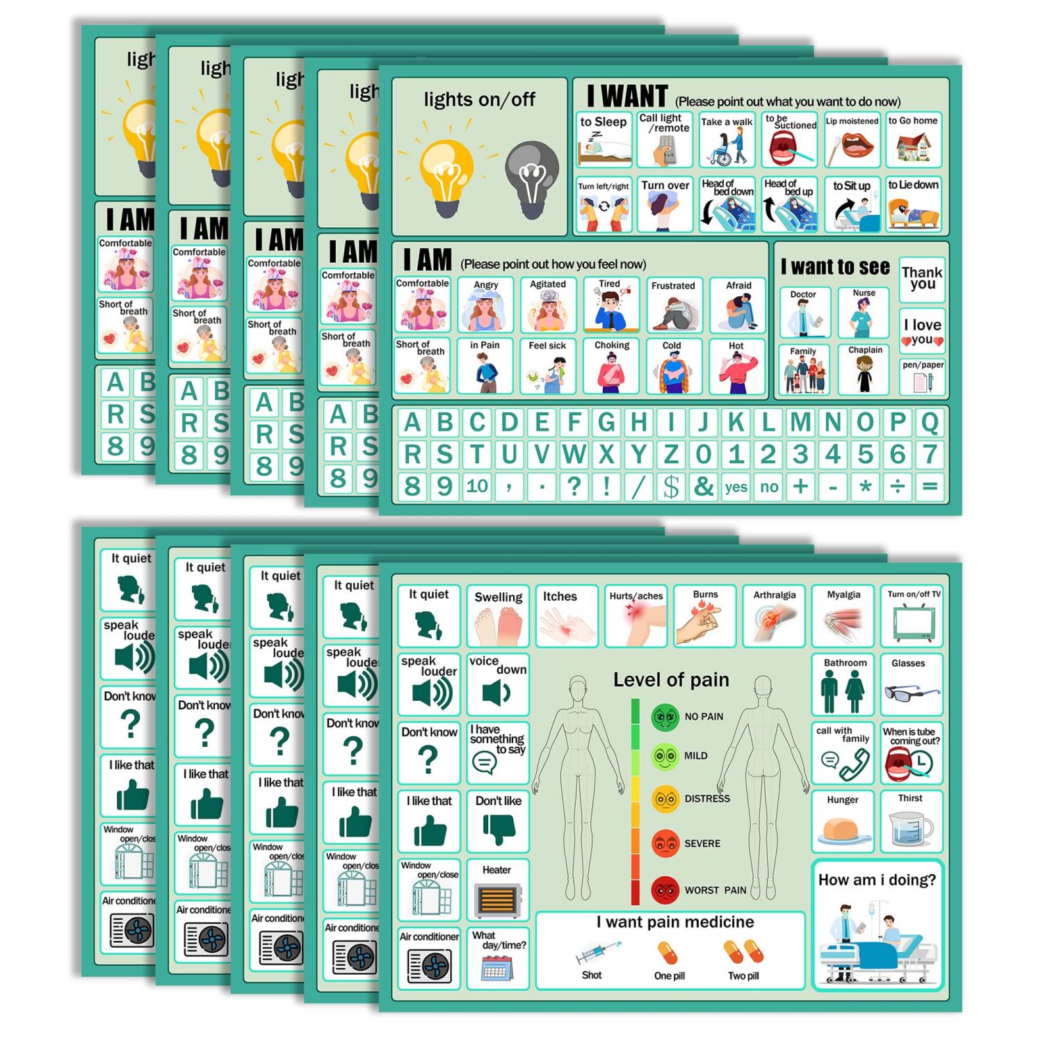 10Pcs Waterproof Nonverbal Communication Board - Durable Aphasia ...