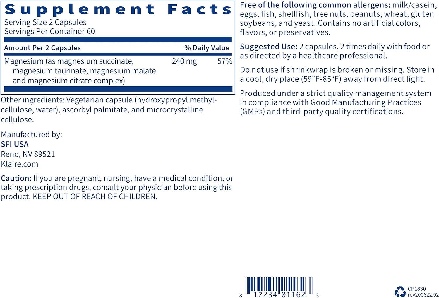 Klaire Labs Mag Complete - Premium Magnesium Complex with 4 ...