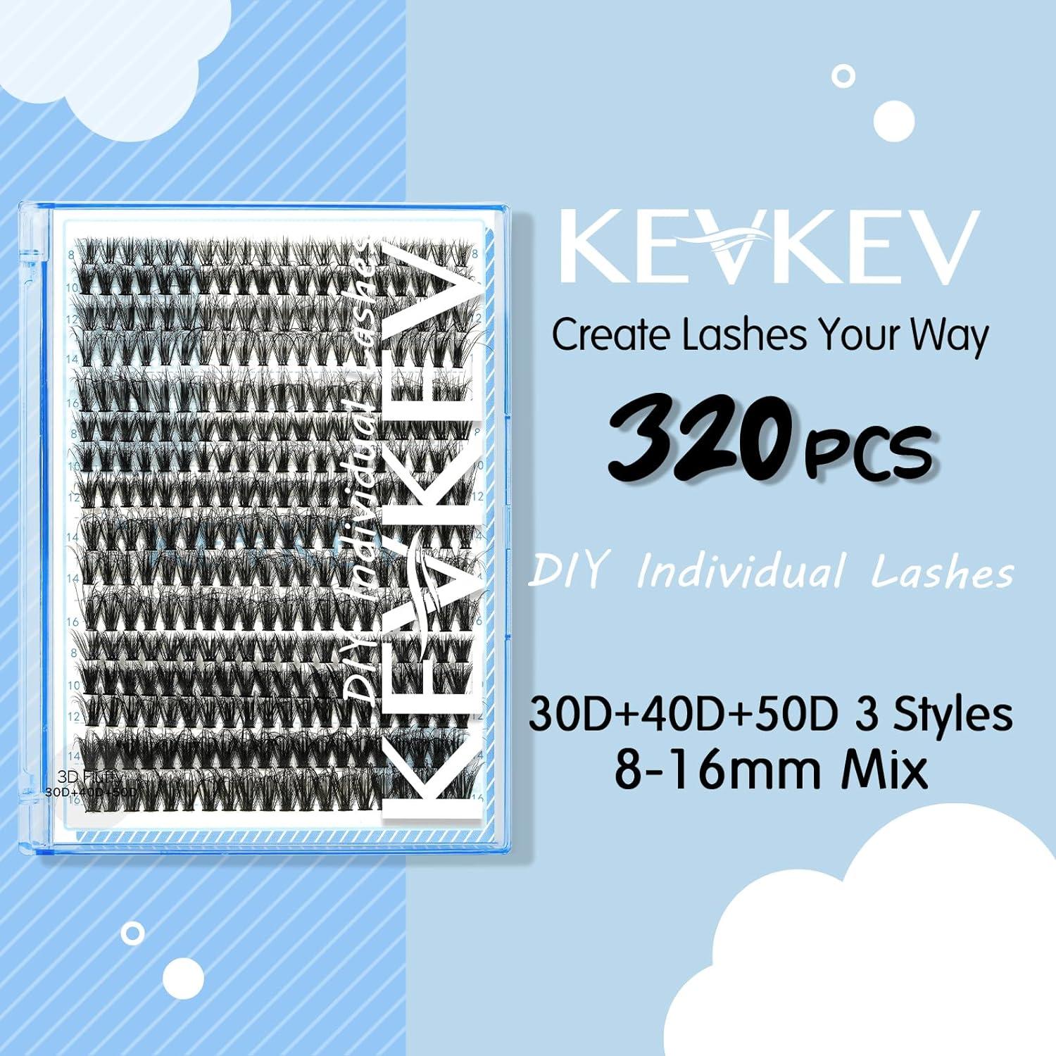 KevKev Fluffy 3D Cluster Lashes - 320 Pcs 8-16 Mixed Individual Eyelash Clusters for DIY ...