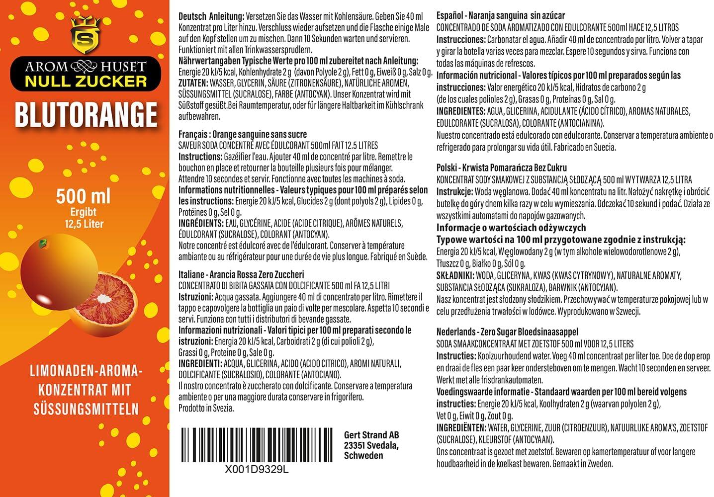 Zero Sugar Blood Orange Soda Syrup Concentrate 500ml - Create 12.5L Sugar-Free Soft Drink | Buy ...