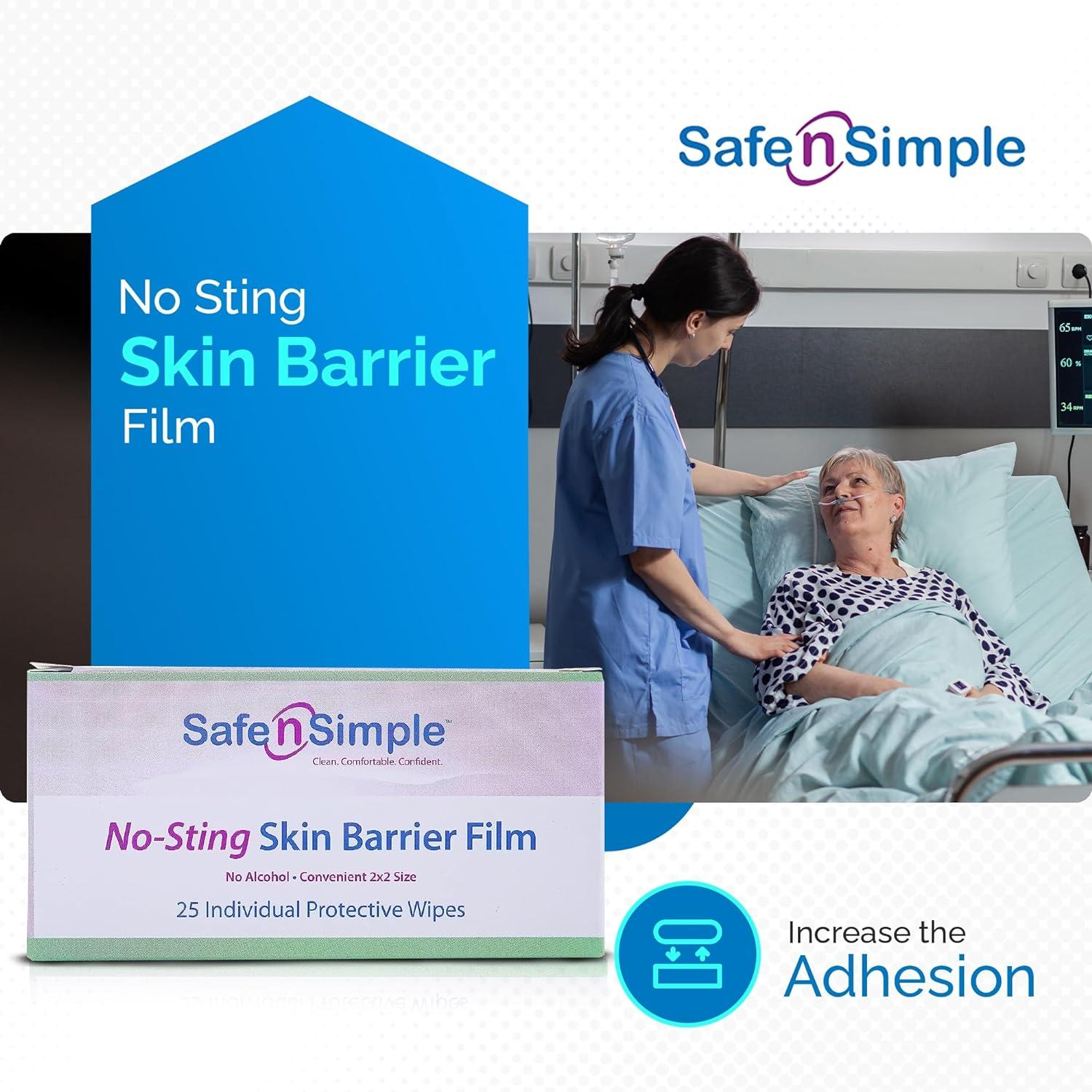 Safe n' Simple No Sting Skin Prep Wipes - 25 Ostomy Barrier Film Wipes