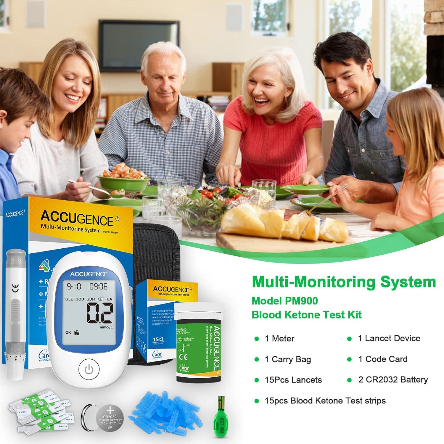 ACCUGENCE Home Blood Ketone Testing Kit - 3in1 Meter, 10 Test Strips ...