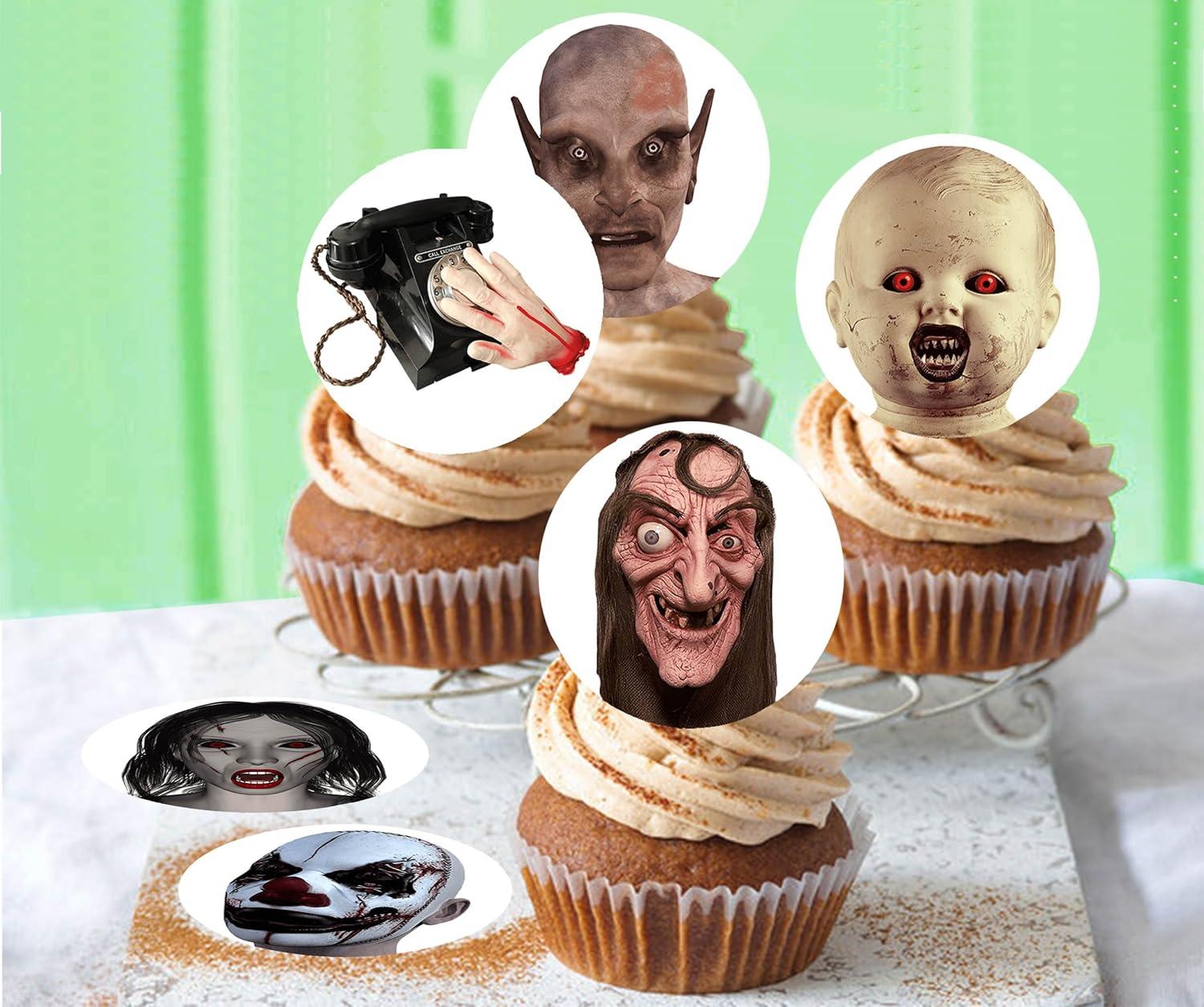 24 x Pre-Cut Halloween Mix 3 Edible Stand up Wafer/Rice Paper Cupcake ...