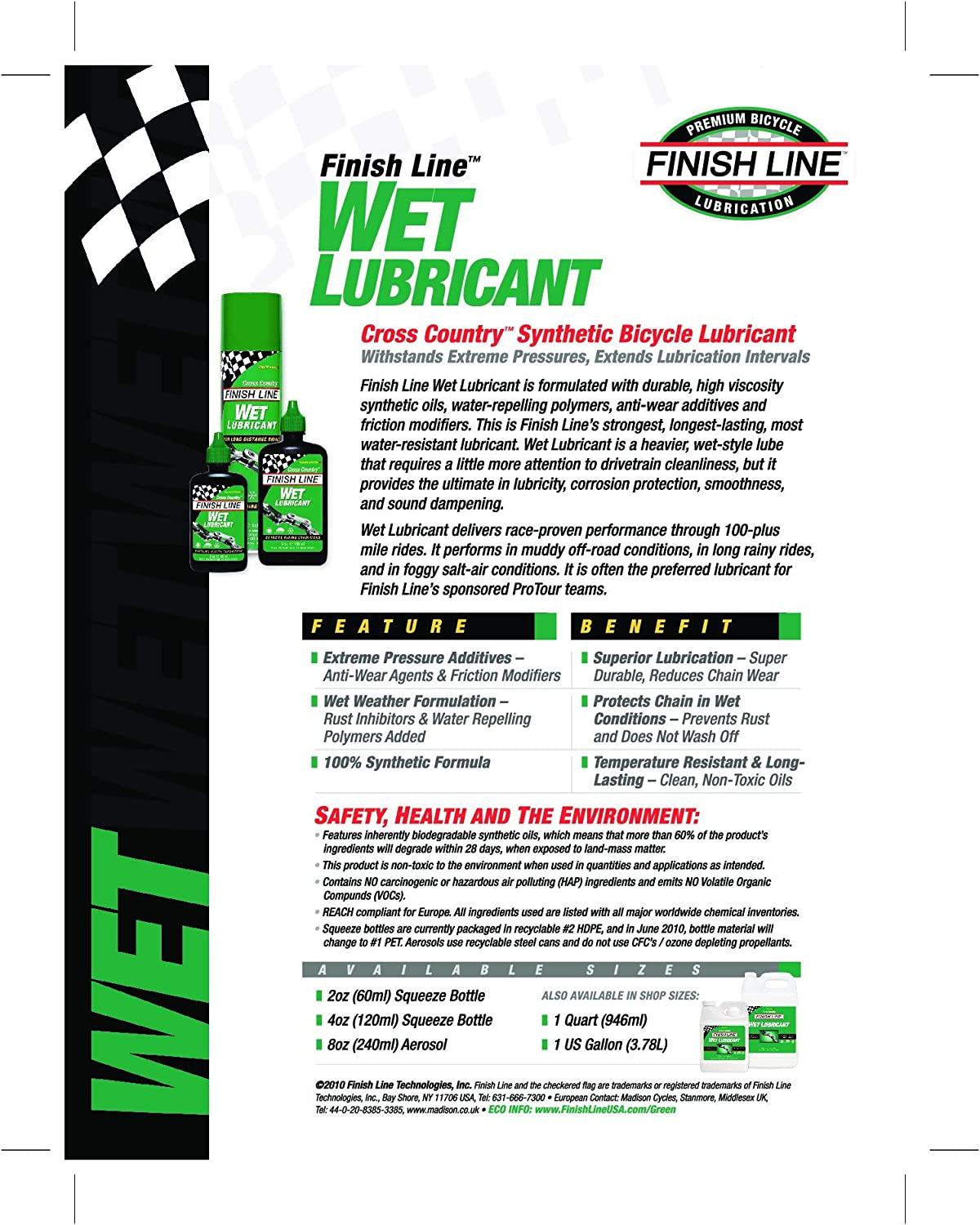 Finish Line Wet Bike Lubricant 8 oz - High-Performance Squeeze Bottle ...