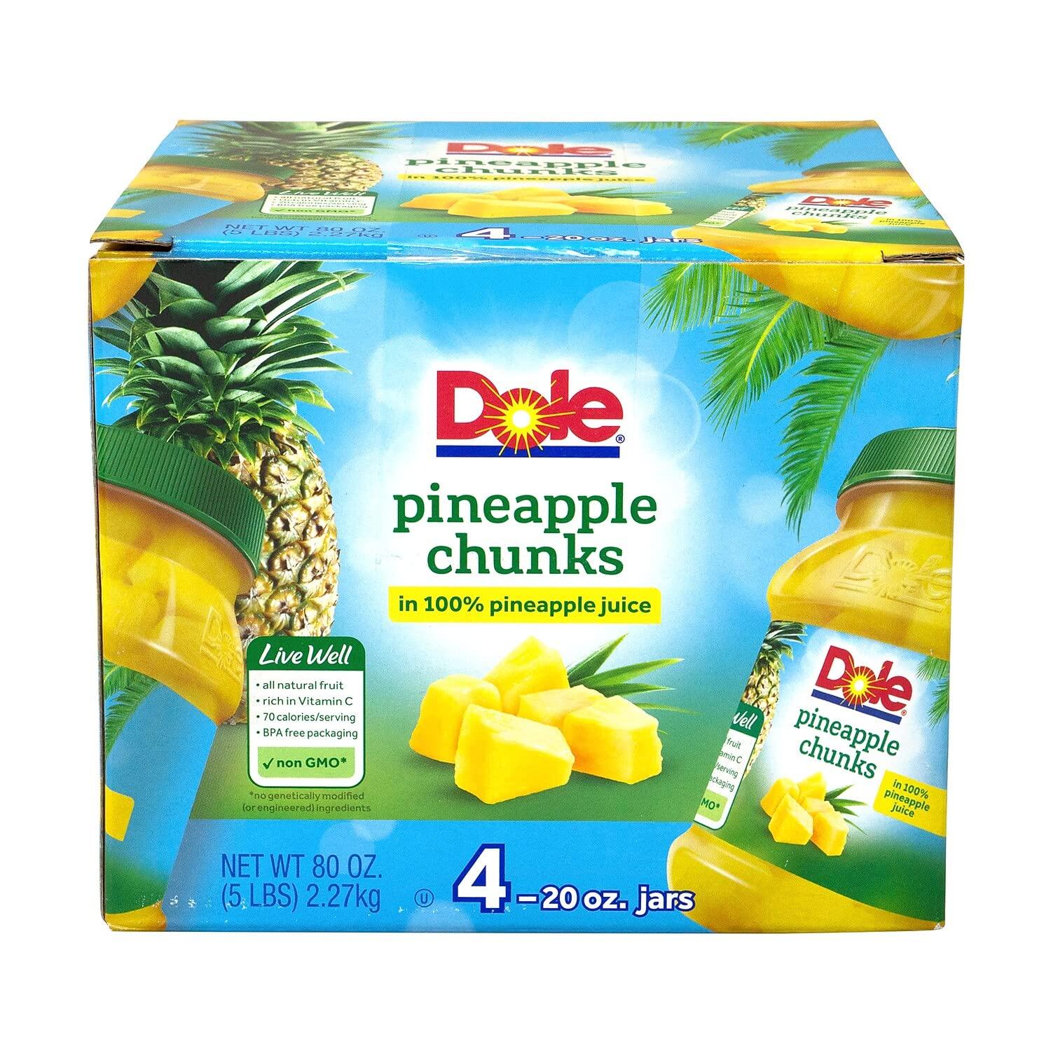 Dole Pineapple Chunks in 100% Juice - 20oz x 4 Jars | Buy Now with ...