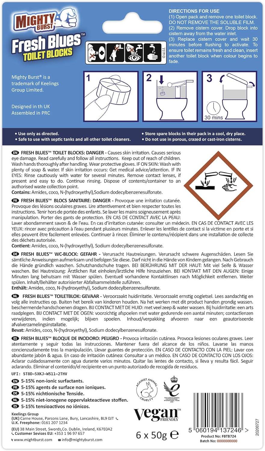 Mighty Burst Fresh Blues Toilet Block 6 Pack Cistern Blocks That ...