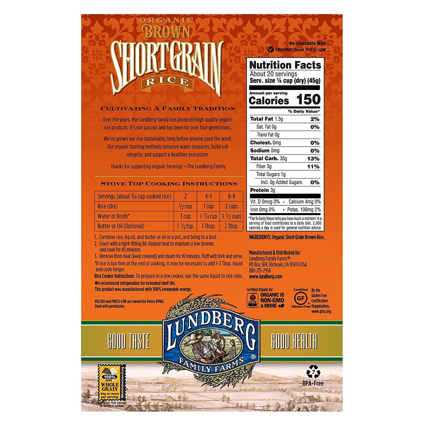 Lundberg Organic Short Grain Brown Rice - 2 lbs | Premium Quality Whole ...