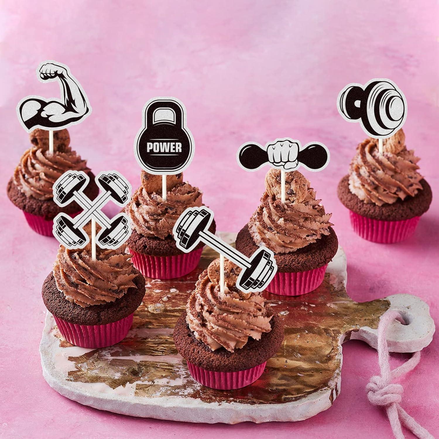 MEFENG Gym Workout Cupcake Toppers Weight Lifting Cupcake Toppers ...