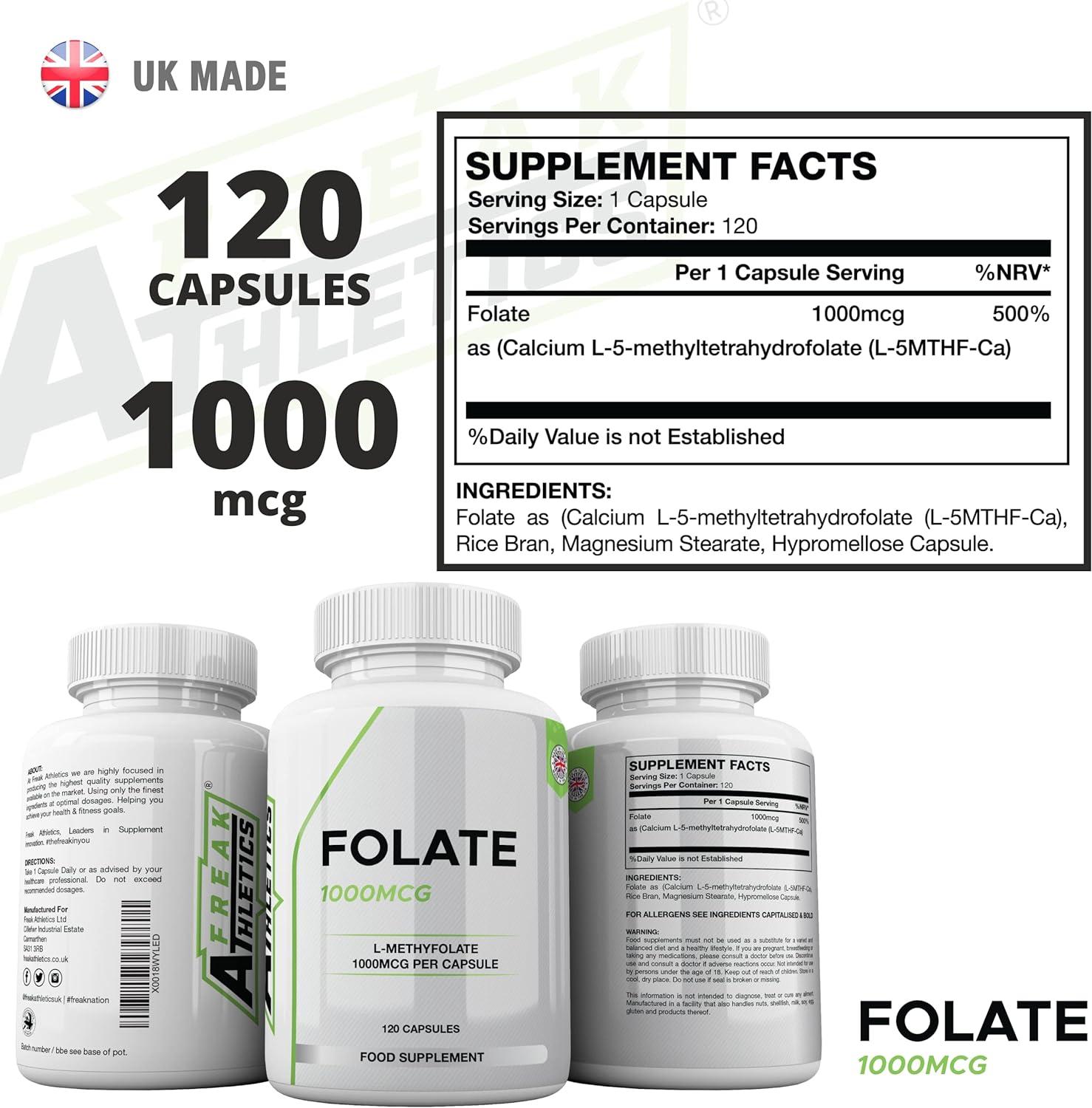 Folate 1000mcg (L-Methylfolate) 120 Capsules - 5-MTHF Active Folic Acid ...