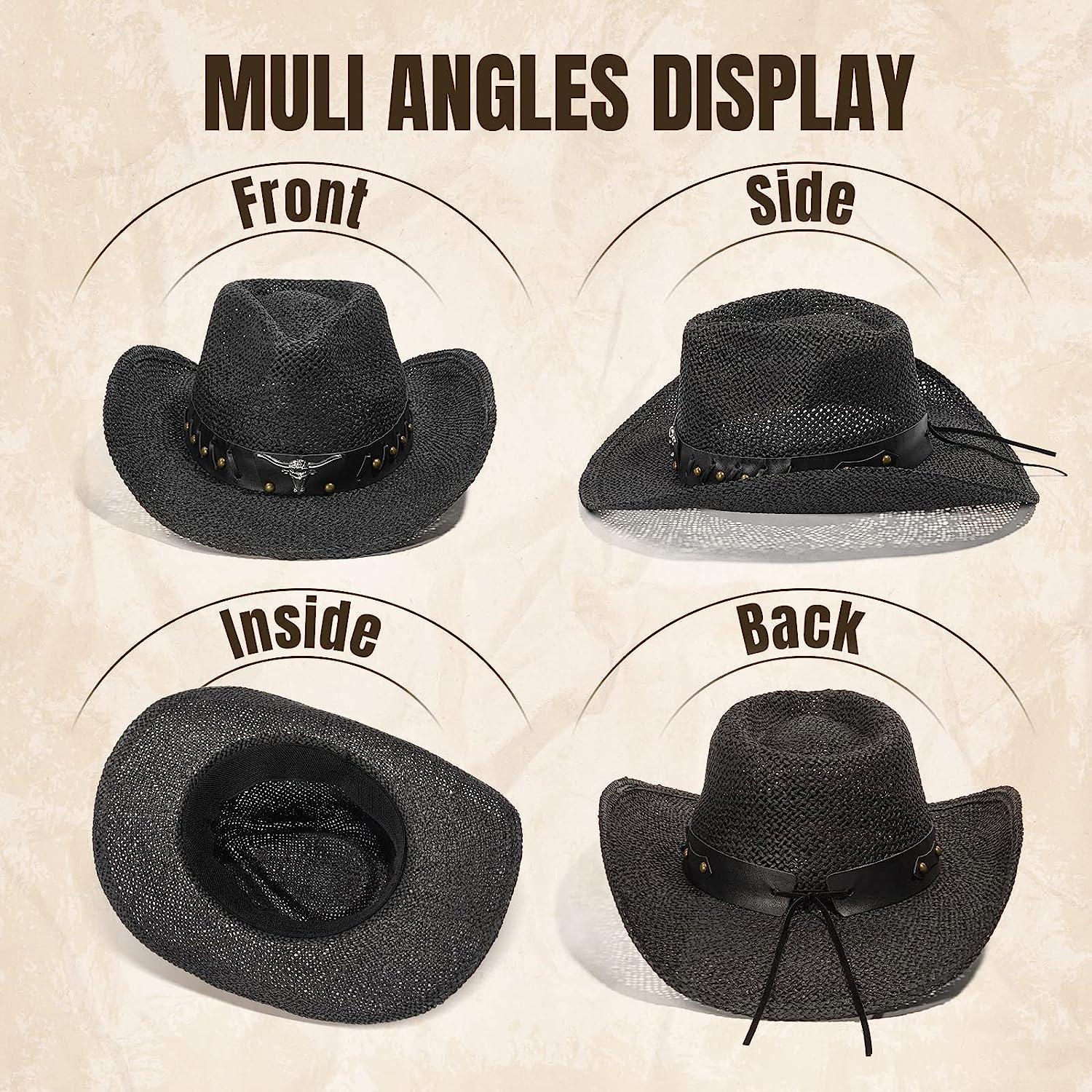 Simplicity Western Style Cowboy Straw Hat with Black Bull Band | Buy ...