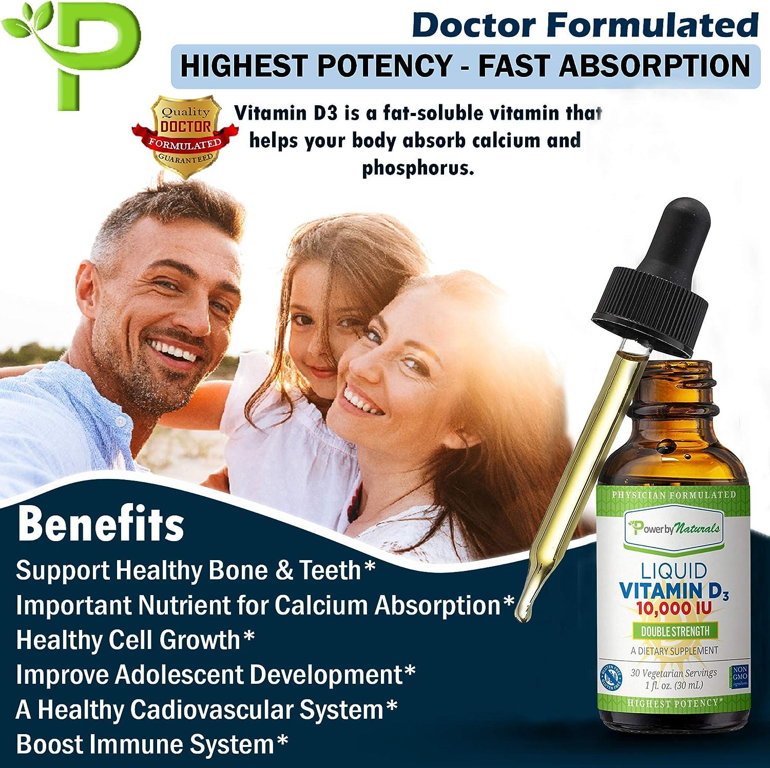 High-Potency Vitamin D3 Liquid Drops 10000 IU - Bone Strength & Immune ...