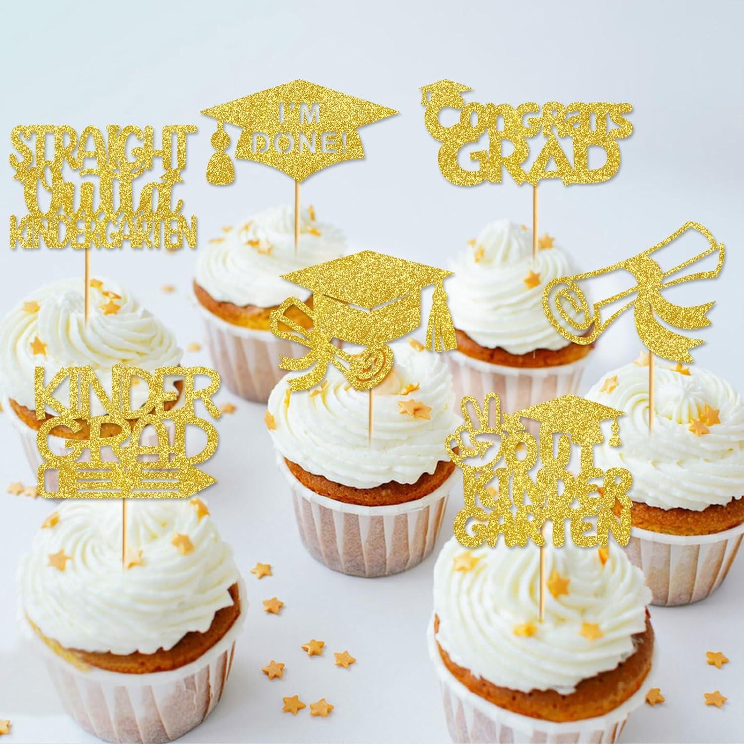 24Pcs Gold Kindergarten Graduation Cupcake Toppers Kindergarten ...