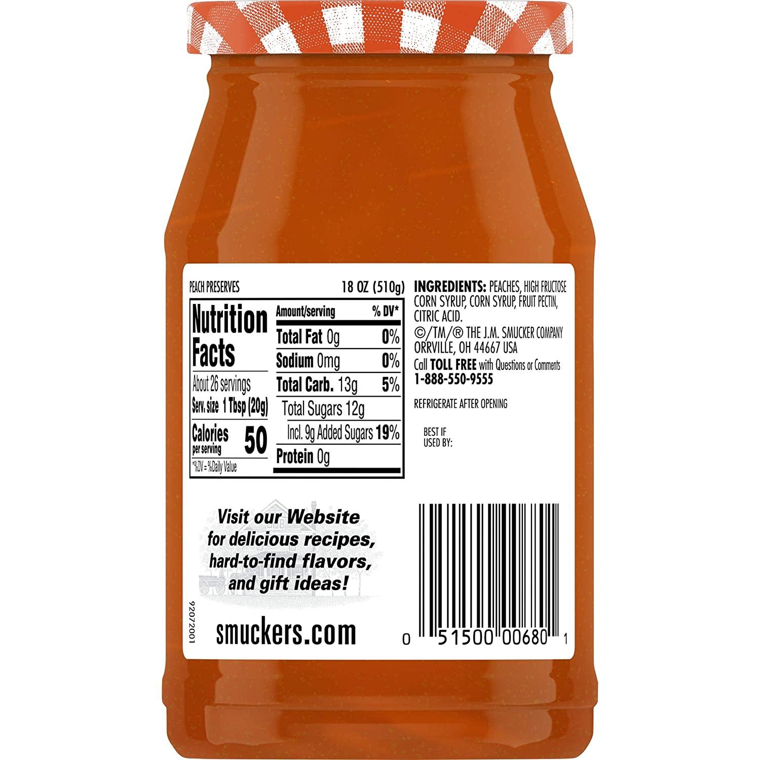 Smucker's Peach Preserves, 18 Ounce (Pack of 6) Peach 18 Ounce (Pack of 6)