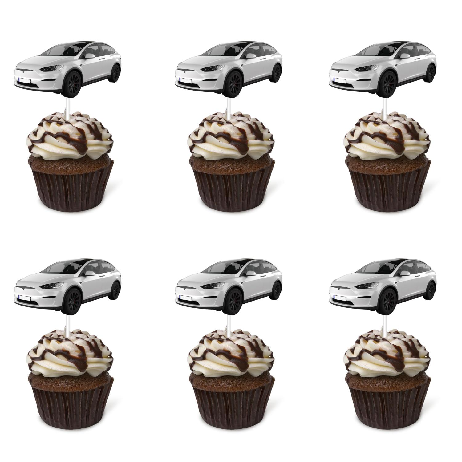 HAKPUOTR Tesla Model Y Cupcake Toppers 24Pcs Electric Car Cupcake ...