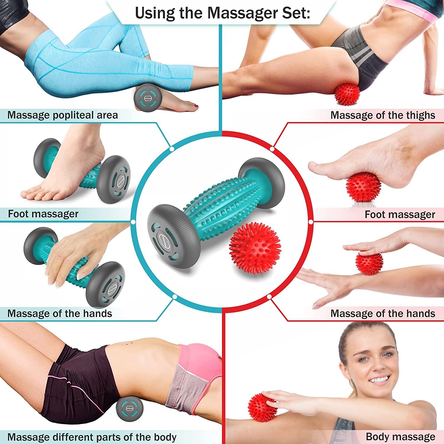 Plantar Fasciitis Relief Set: Foot Massager Roller & Ball for Heel ...