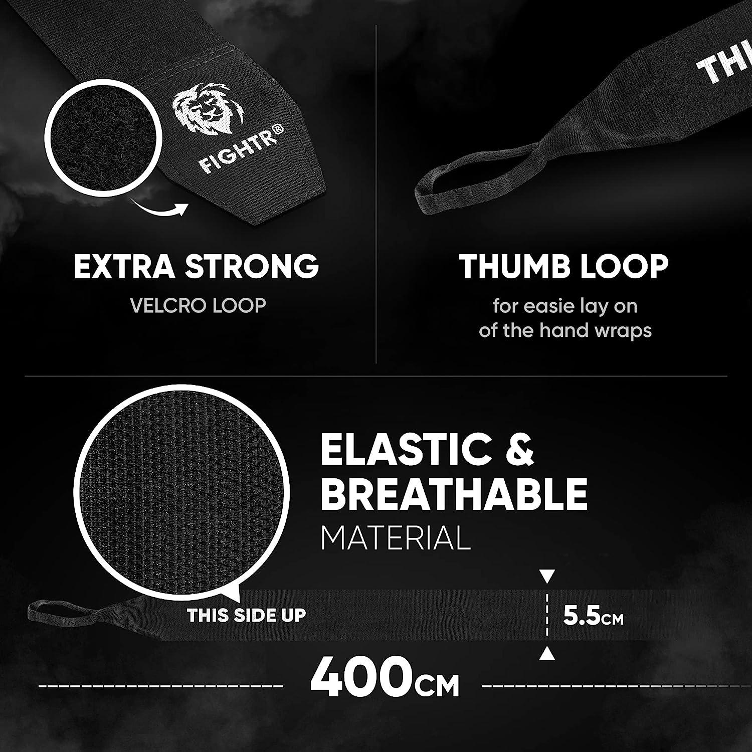 FIGHTR Premium 160 Semi Elastic Hand Wraps with Thumb Loop for Boxing ...