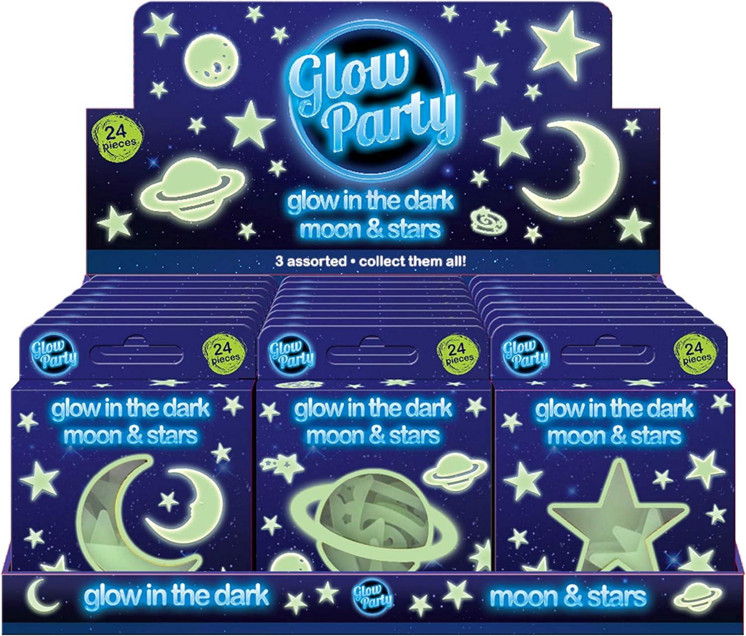 Glow in The Dark Moon and Stars Fluorescent Stickers - 24 Magical 3D ...