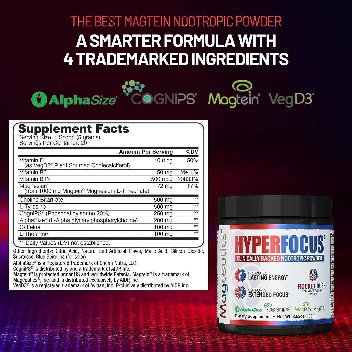 Magceutics Hyperfocus Nootropic Powder - Boost Memory & Cognitive Function - 3.52 Oz (Rocket ...
