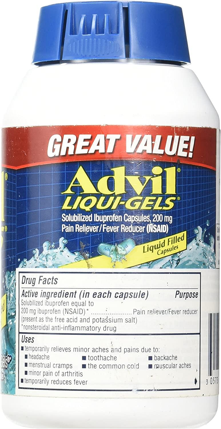 Advil Liqui-Gels 200mg - 200 Liquid Filled Capsules | Fast Acting Pain ...