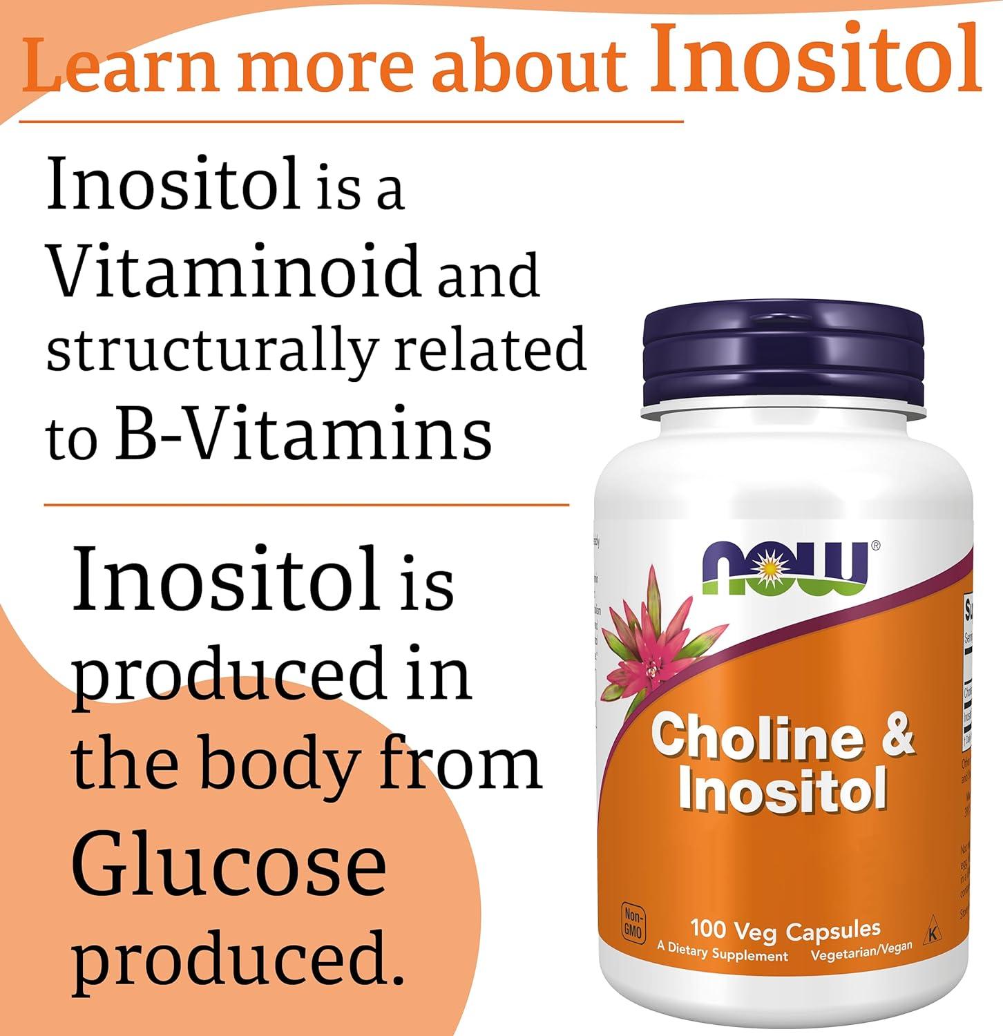 Now Foods Choline & Inositol 500mg - 100 Vegan Capsules | Lab-Tested ...