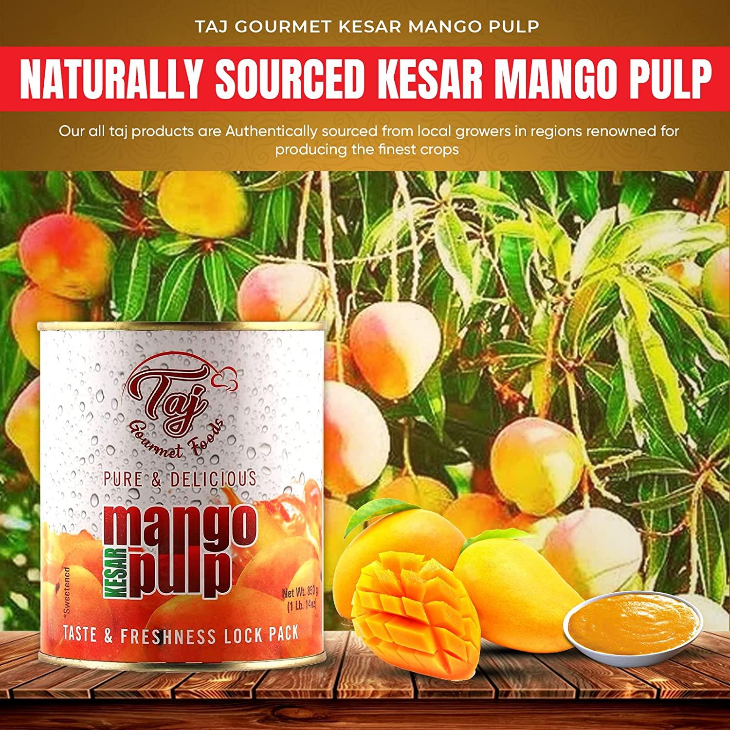 TAJ Kesar Mango Pulp 30oz - Sweetened Mango Puree for Delicious Recipes ...