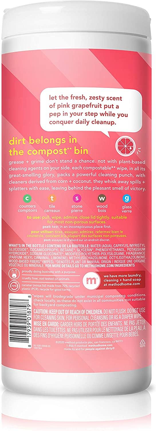 METHOD Pink Grapefruit All Purpose Cleaning Wipes - Refreshing 30 CT ...