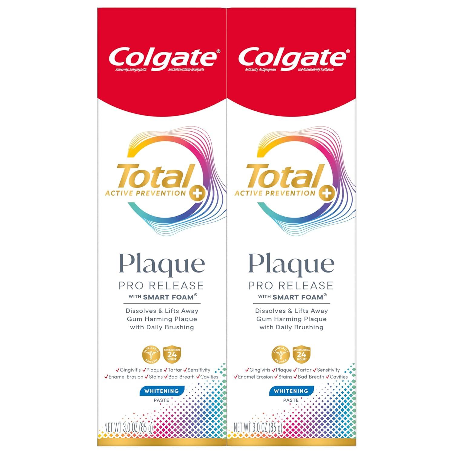 Colgate Total Plaque Pro Release Whitening Toothpaste, 2 Pack, 3.0 Oz ...