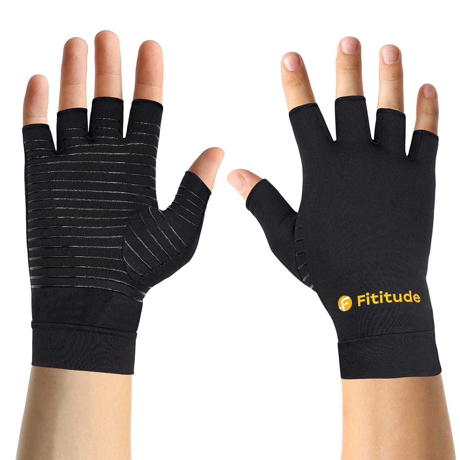 Fitude Copper Infused Compression Gloves - Half-Finger for Arthritis ...