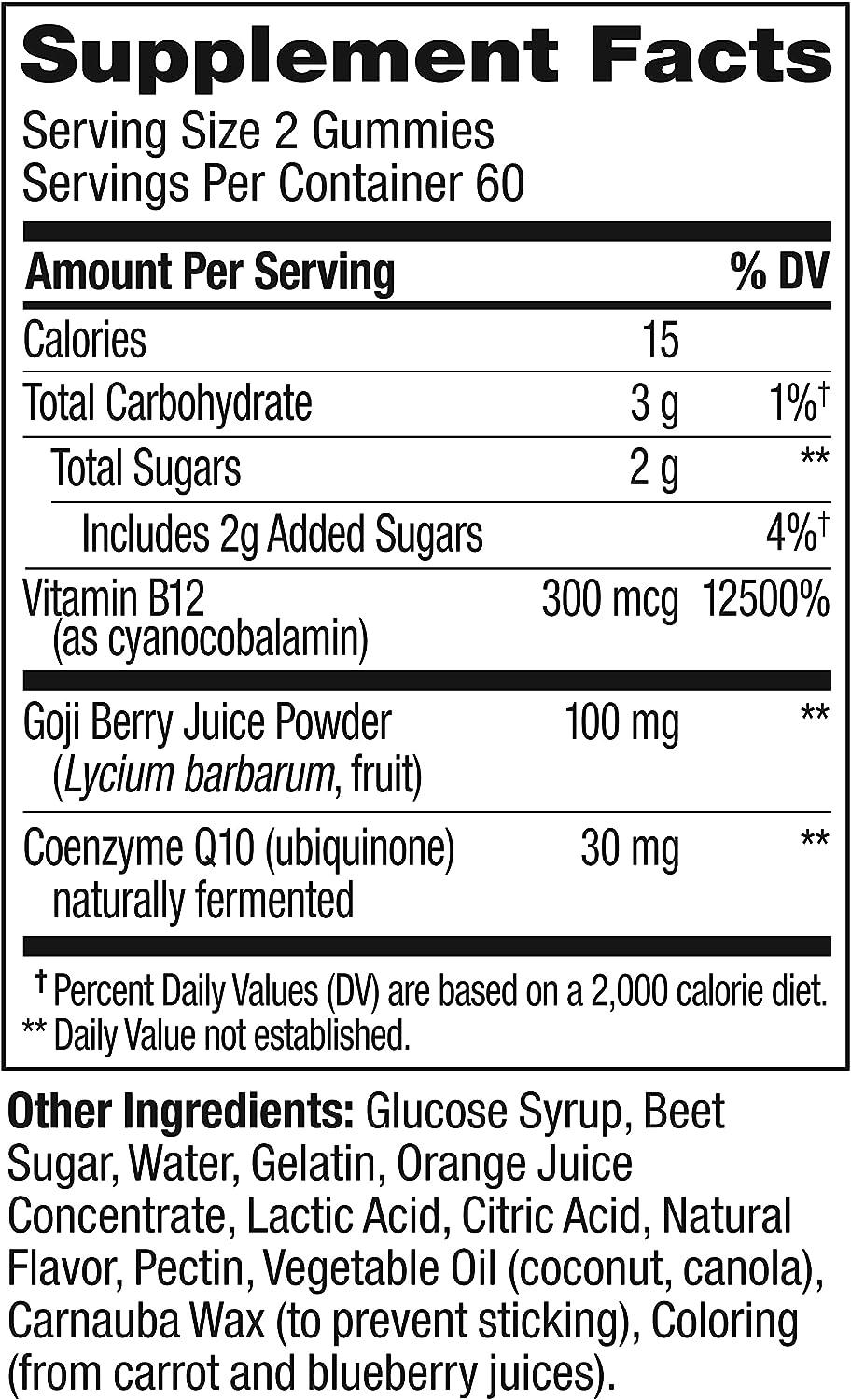 OLLY Daily Energy Gummy - Caffeine Free, Vitamin B12, CoQ10, Goji Berry ...