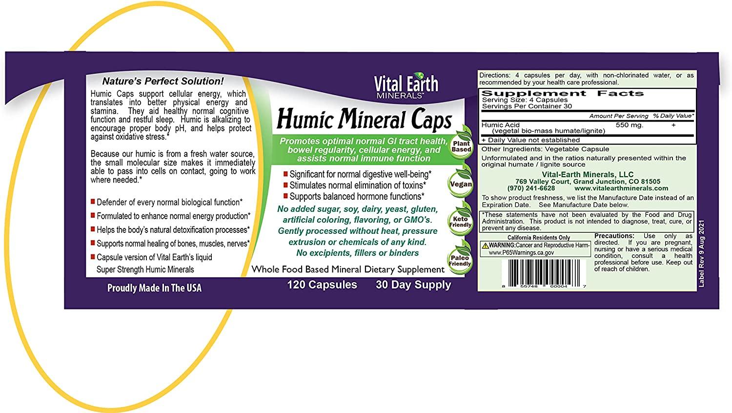 Vital Earth Minerals Humic Caps - Vegan Multimineral Supplement - 120 ...