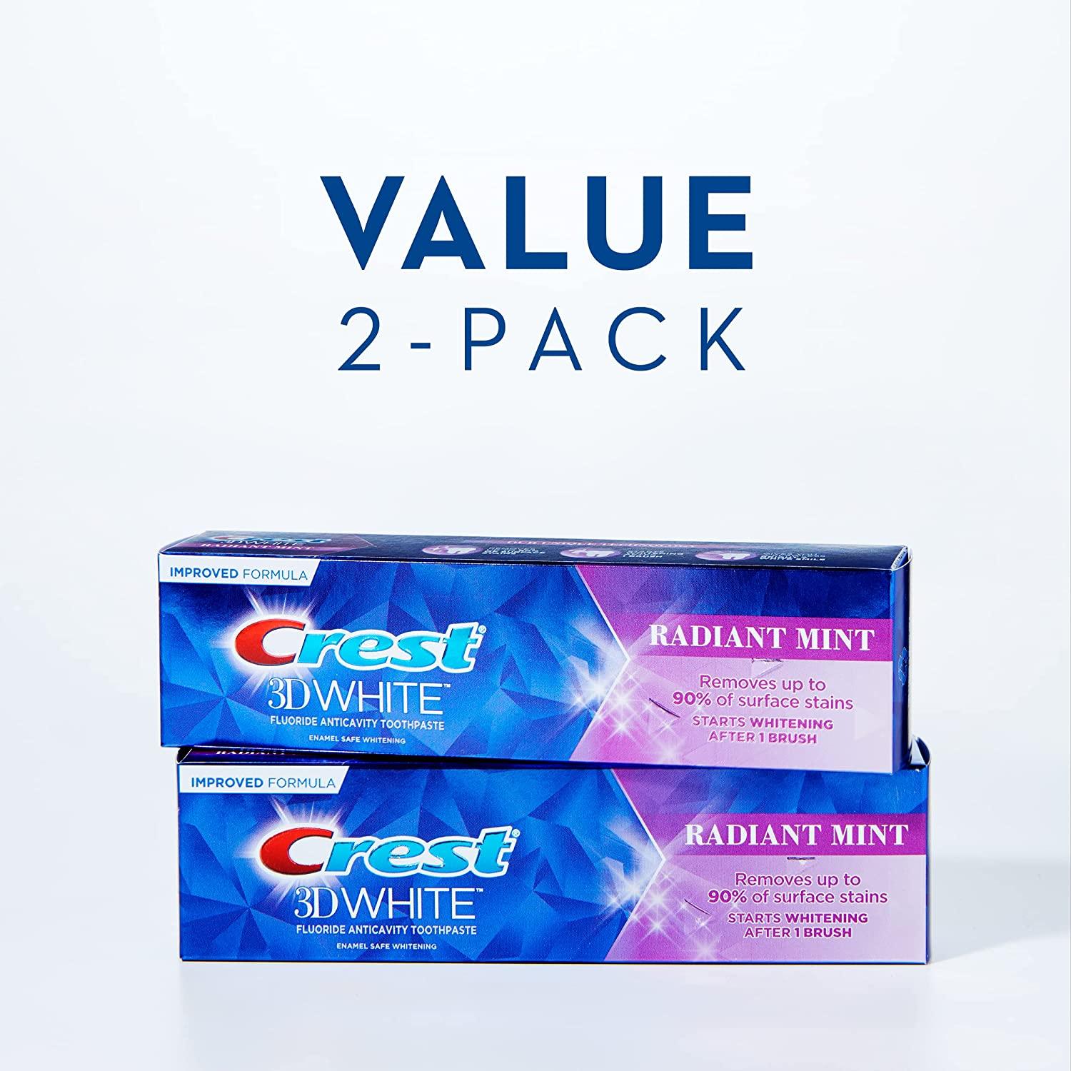Crest 3D White Fluoride Anticavity Toothpaste Radiant Mint - 2 Pack (3. ...