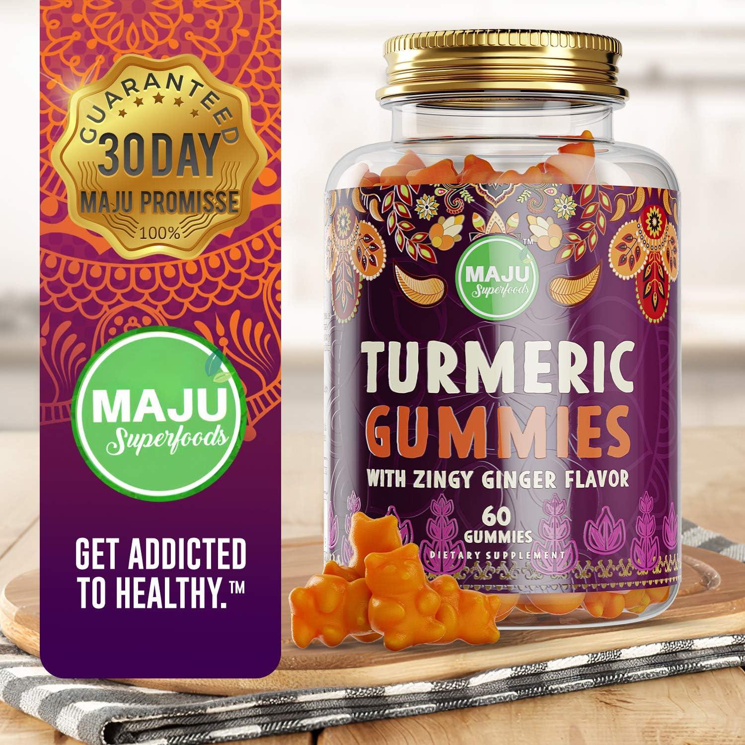 MAJU Turmeric Curcumin Gummies 60ct with Ginger & Black Pepper ...