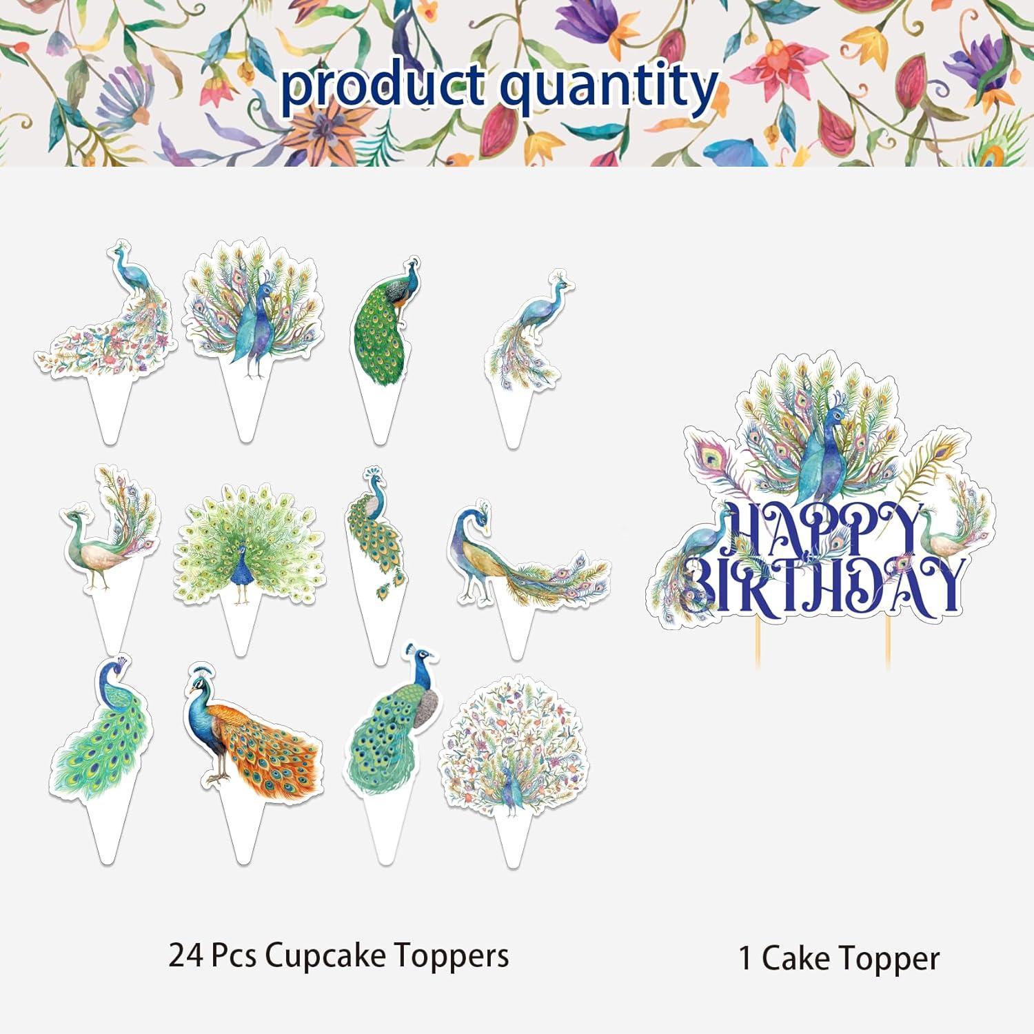 MMBDAMAI 25 Pcs Peacock Cake Topper Cupcake Toppers Peacock Cake ...