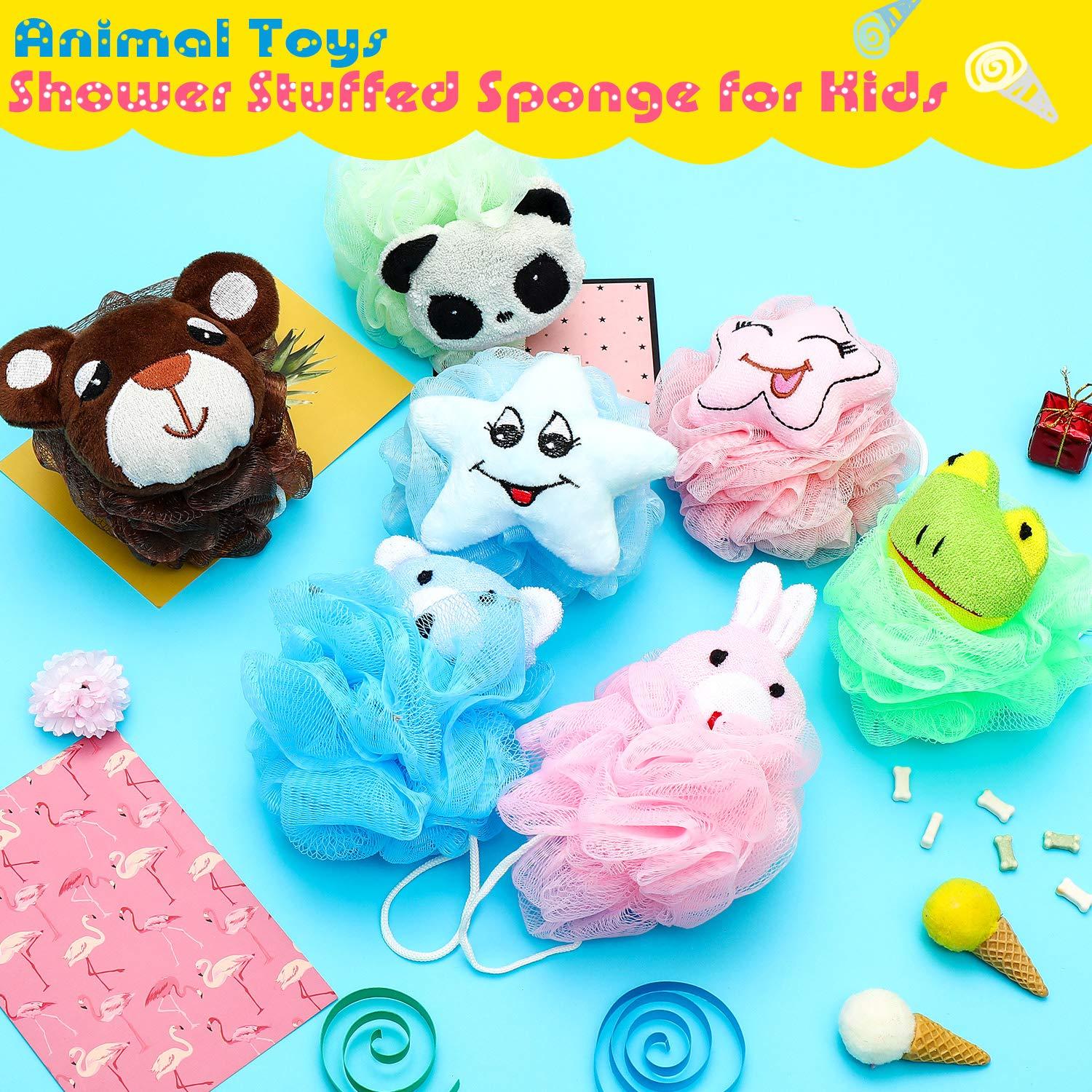 8-Piece Animal Kids Bath Sponges Set - Colorful Cartoon Loofah Bath ...